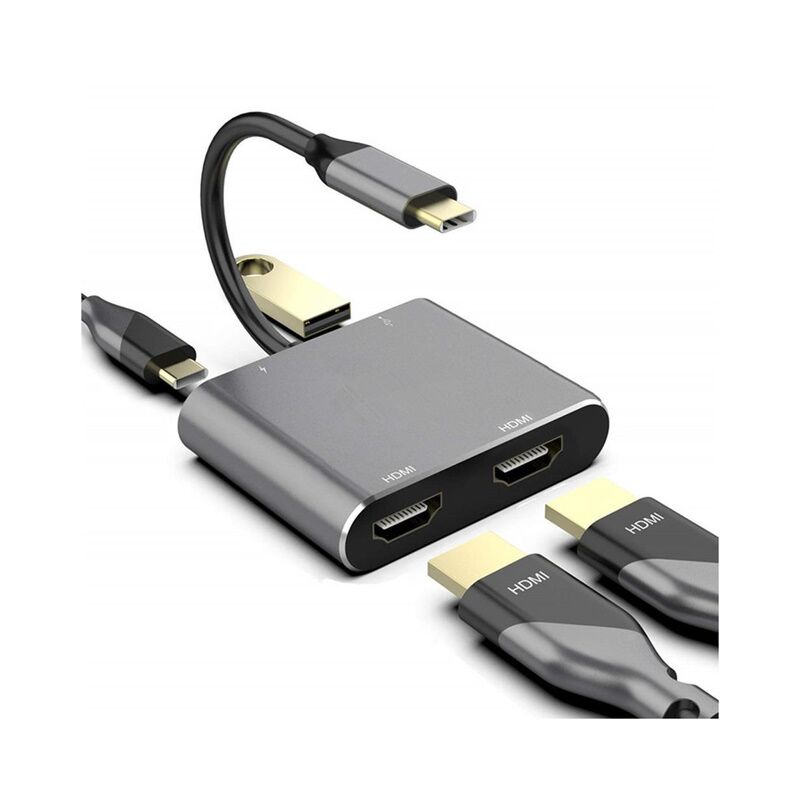 E-GREEN Adapter USB 3.1 tip C (M) - 2 x HDMI + USB 3.0 + PD 60W (4 u 1)