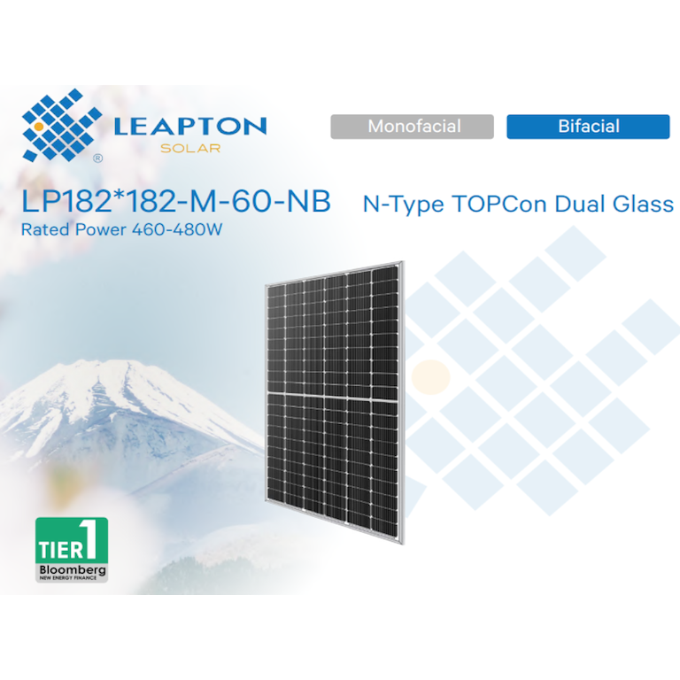 PV modul LEAPTON,480W,BF,N Tip,1200mm, silver frame