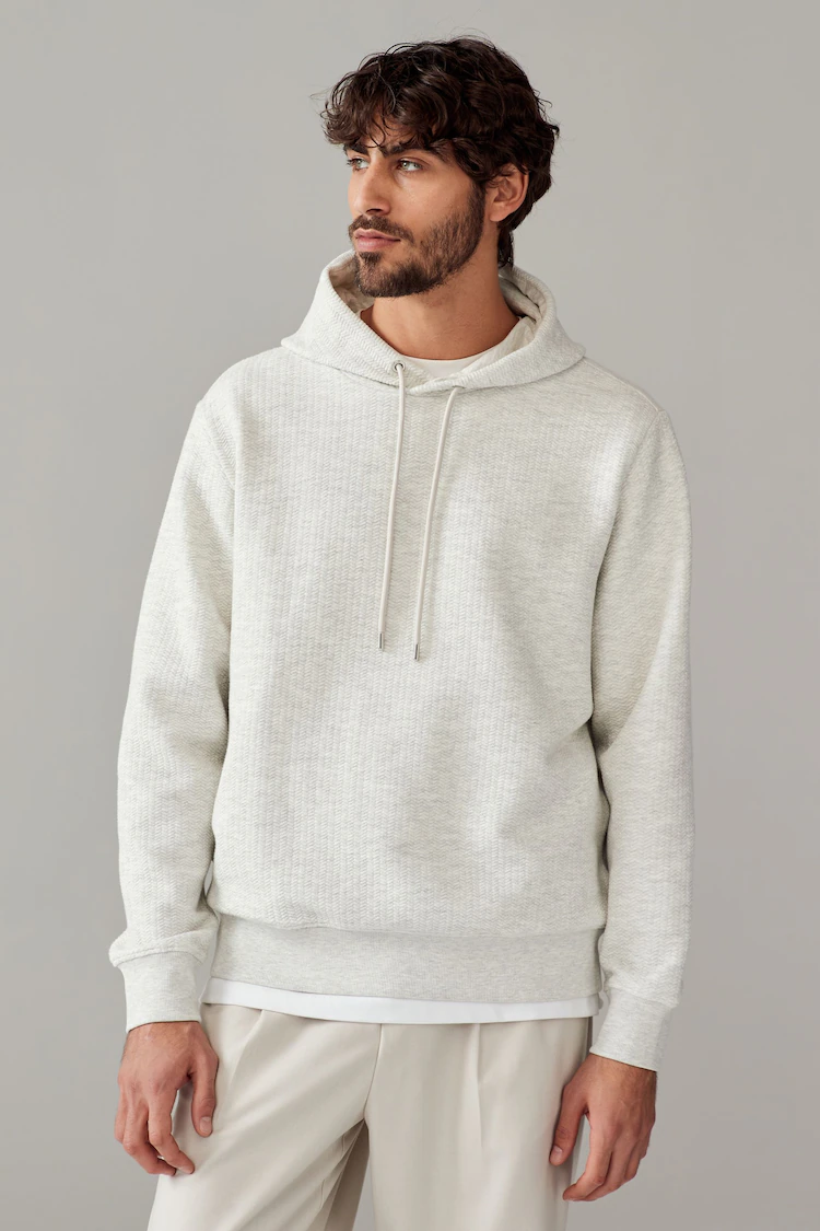 Light Grey Hooded Textured Overhead Hoodie