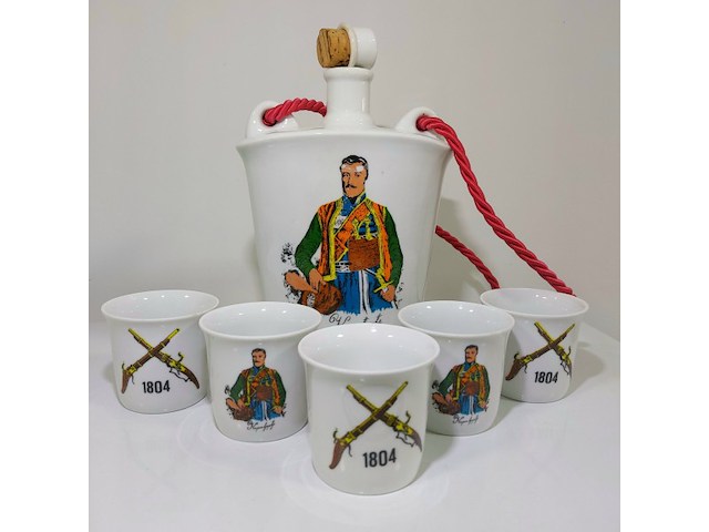 Karađorđe Buklija+5 čašica Porcelan Zaječar Jugoslavija