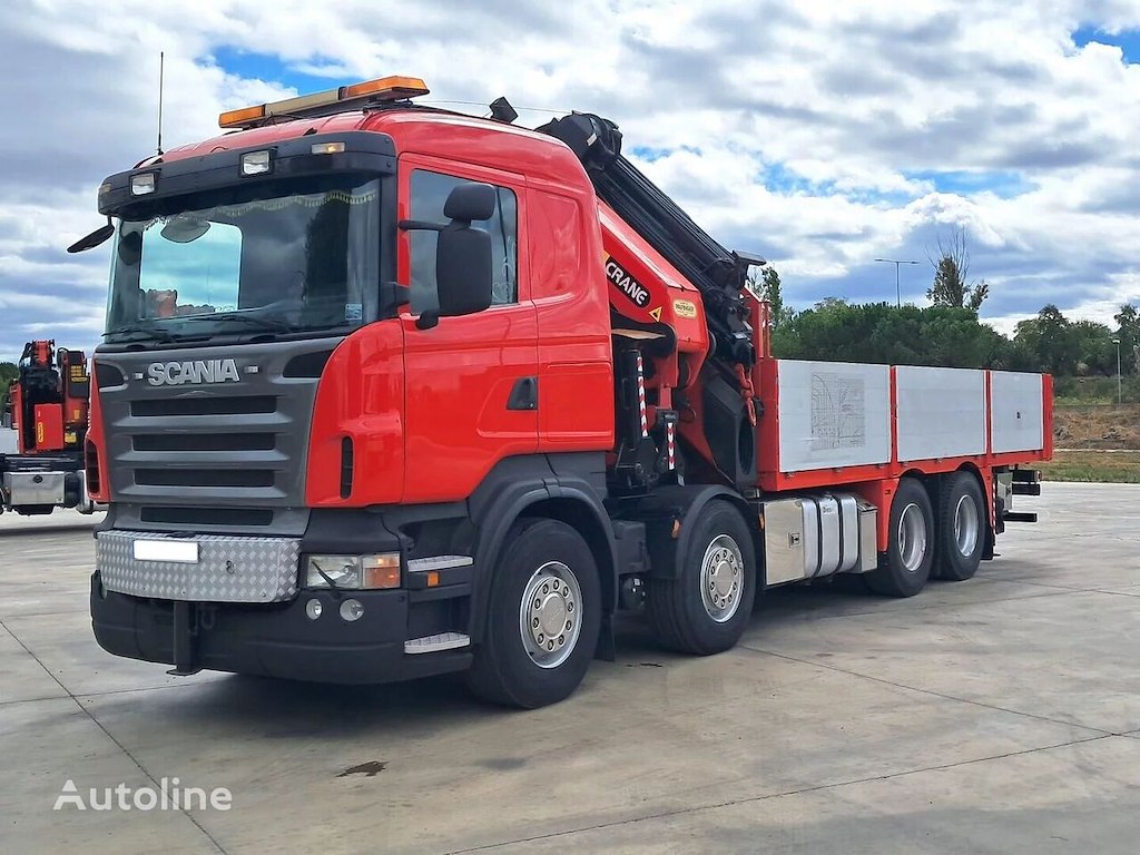 Scania 480 8×4 PALFINGER PK 60002 + JIB kamion s ravnom platformom