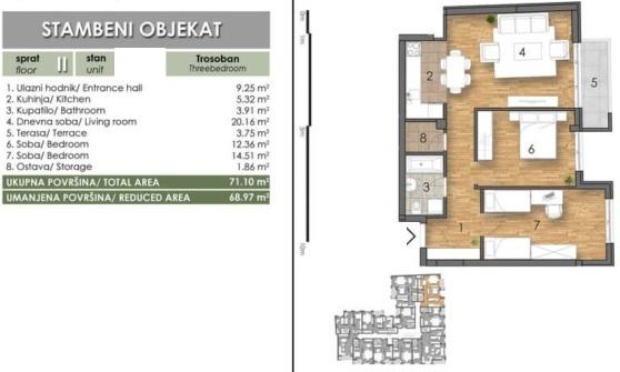 Trosoban stan na prodaju, 69m2, 234.430€