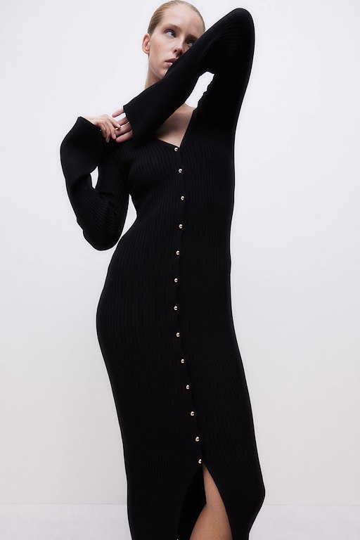 Rib-knit button-front dress