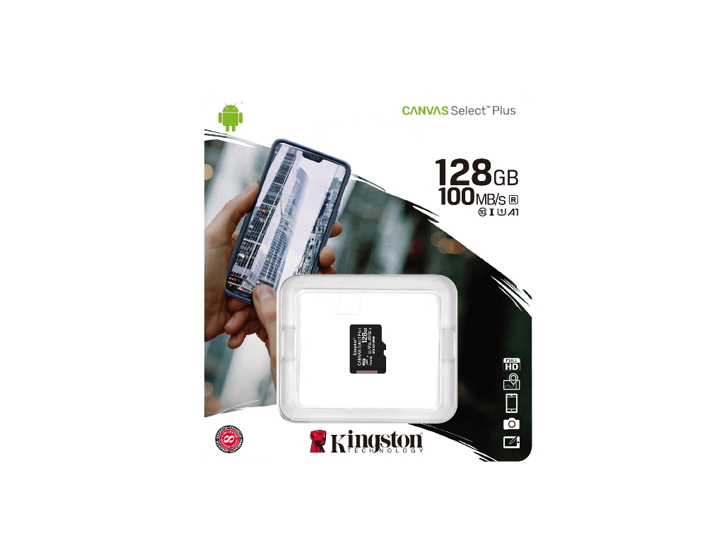 Memorijska kartica Kingston Canvas Select Plus, microSDXC, 128GB, R100/W10 MB/s, U1 (SDCS2/128GBSP)ID EK000575845