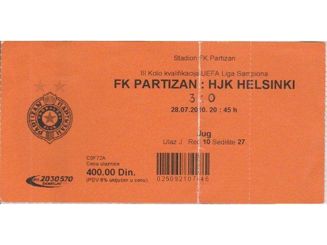 FUDBAL: PARTIZAN - HELSINKI 28.07.2010