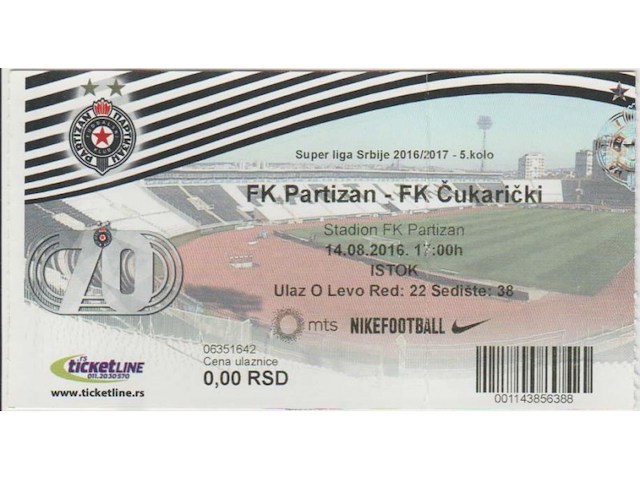 FUDBAL: PARTIZAN - CUKARICKI 14.08.2016