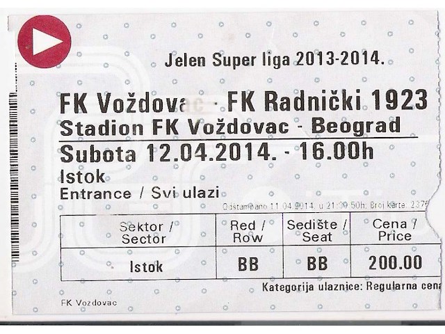 FUDBAL: VOZDOVAC - RADNICKI 12.04.2014