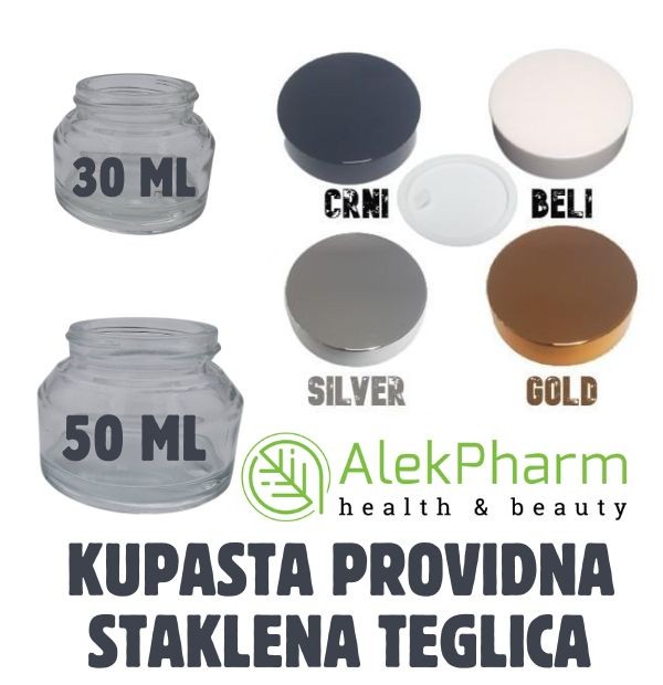 KUPASTA PROVIDNA STAKLENA TEGLICA 30-50 ML SA POKLOPCEM U BOJI