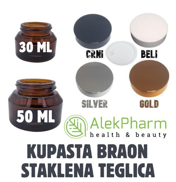 KUPASTA BRAON STAKLENA TEGLICA 30-50 ML SA POKLOPCEM U BOJI