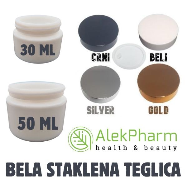 BELA STAKLENA TEGLICA 30-50 ML SA POKLOPCEM U BOJI