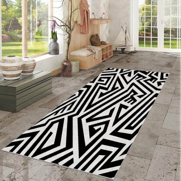 Staza sa gumenom podlogom 80x160cm – Geometric crno-beli, SS-045