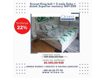 Krevet King beli + 2 male fioke + dušek Superior memory 160x200