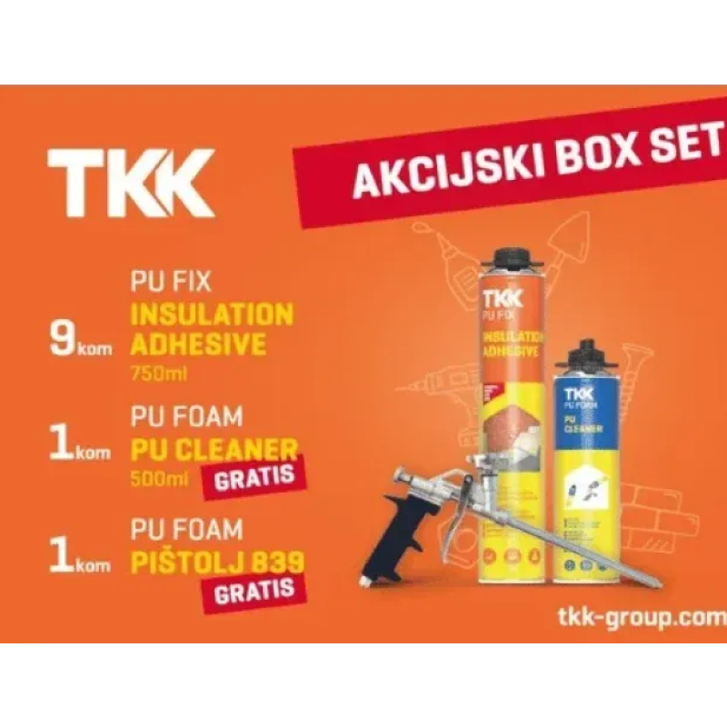 TKK SET 9 kom PUR PENA za stiropor 750ml + čistač pur pene GRATIS + pištolj za pur penu GRATIS