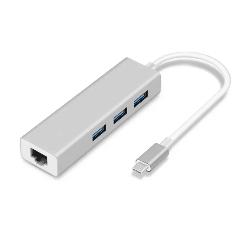 JWD-T5 Adapter Tip C na 3 USB 3.0 + RJ45, Srebrni