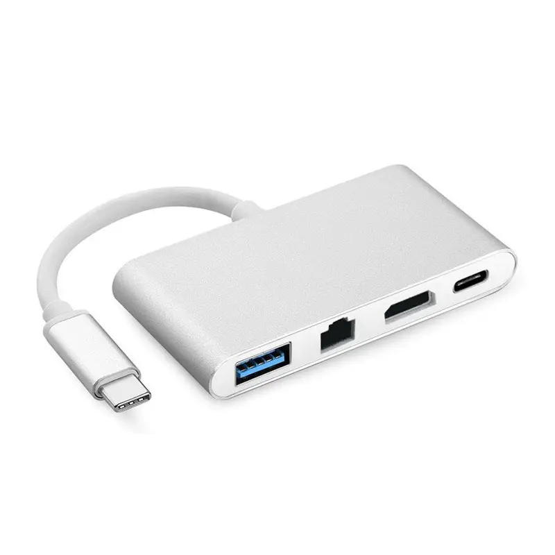 JWD-TC08 Adapter Tip C na RJ45 (LAN), HDMI, USB 3.0 4u1, Sivi