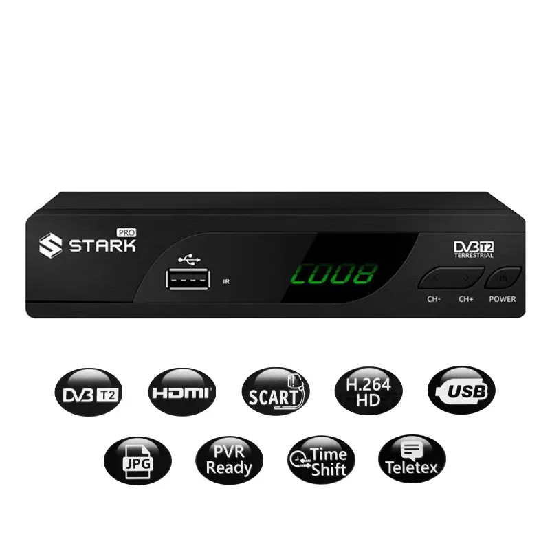 STARK PRO DVB-T2 Set Top Box, Crni