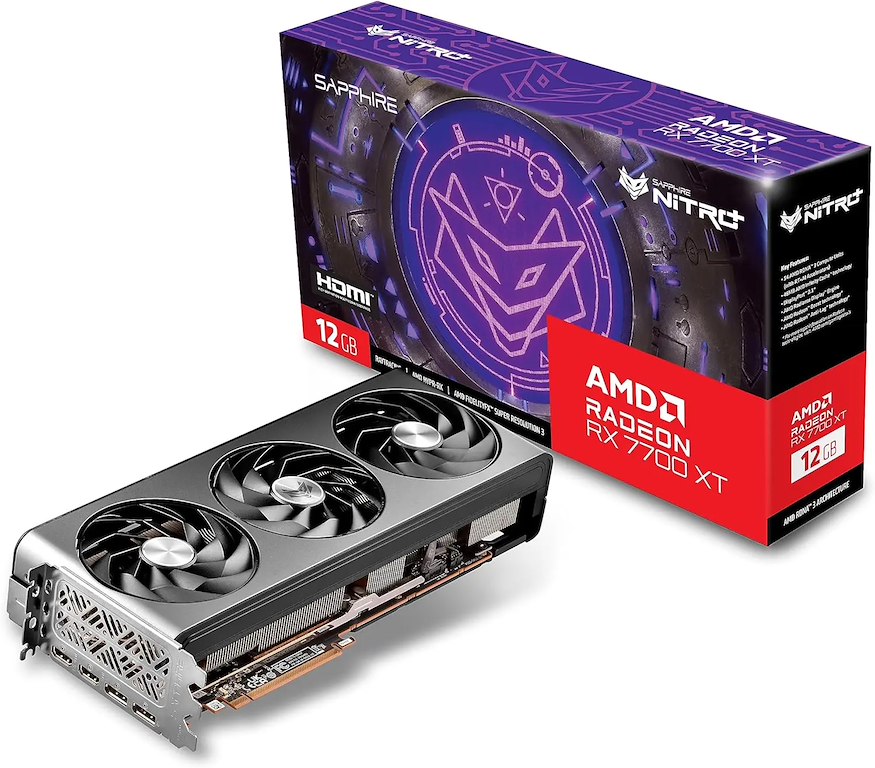 SAPHIRE 11335-02-20G SVGA Radeon RX 7700XT Nitro+ Grafička kartica, 12 GB GDDR6, 192 bit ARGB strip