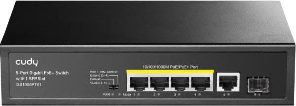 Cudy GS1005PTS1 5-Port 10/100/1000M Gigabit 4PoE+ 1RJ45 Switch with 1 SFP Slot