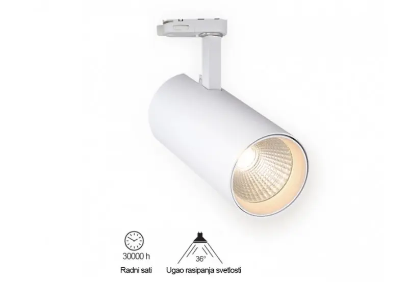 DAWN JM-4070 Trofazni šinski reflektor, LED, 30W 4000K 36°, Beli
