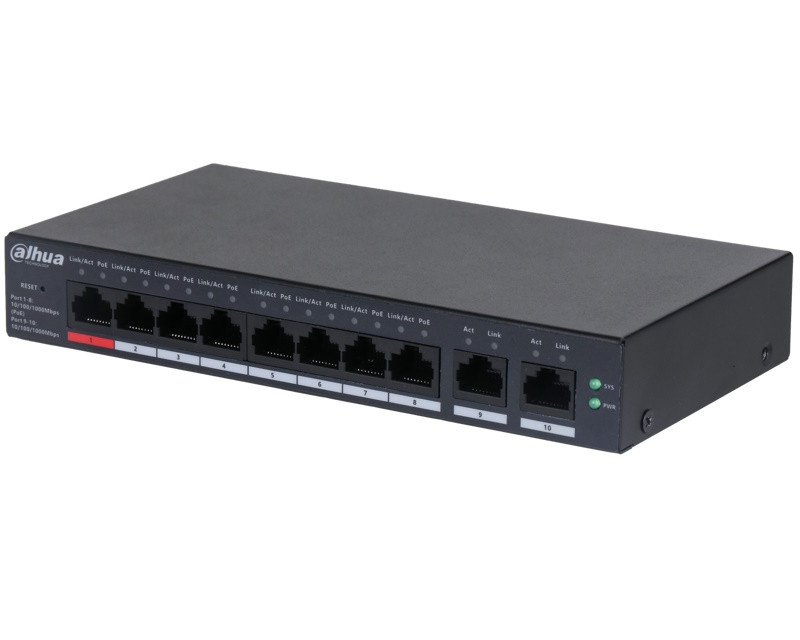 DAHUA - CS4010-8GT-110 10-Port Cloud Managed Desktop Gigabit Switch with 8-Port PoE