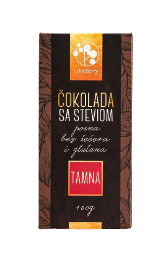 TAMNA ČOKOLADA SA STEVIJOM,BEZ GLUTENA,POSNA 100g