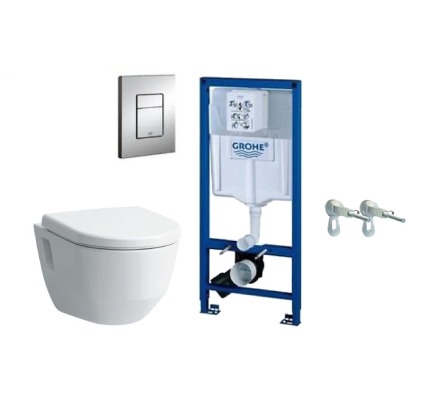 KOMPLET Grohe ugradni vodokotlić 3 u 1 + Laufen Pro konzolna rimless wc šolja (vidljivo kačenje) + sporospuštajuća daska