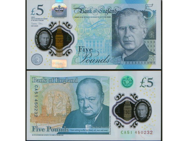 Great Britain 5 Pounds 2023. UNC Polymer.