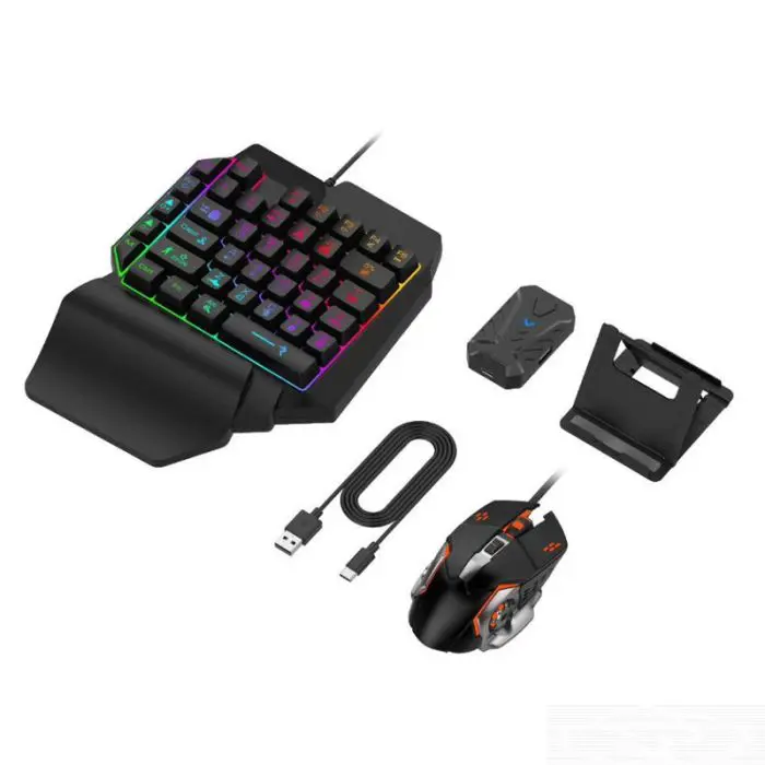 Set za mobilni telefon Tastatura, miš, držač za telefon i adapter, Gaming, Crni