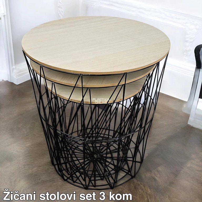 Žičani klub sto – Set od 3 stola – crni