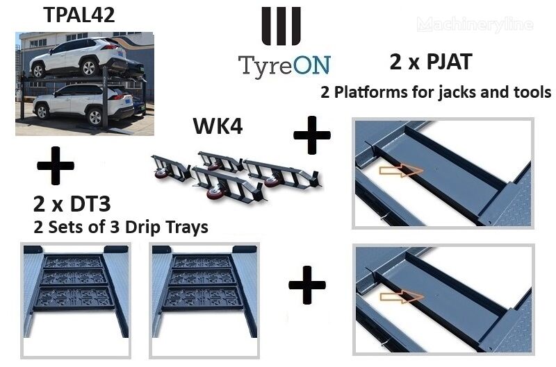 Nova TyreON ► TPAL42 4 post double parklift 4200 kg + WK4 wheel kit + DT3 6 četvorostubna dizalica