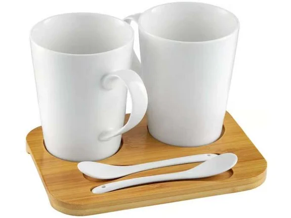 Dajar Porcelanski set 2 šolje sa daskom od bambusa DJ45581