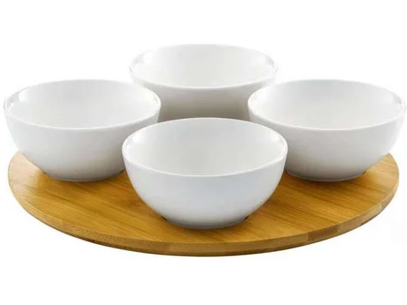 Dajar Porcelanski set 4 ovalne činije sa daskom od bambusa DJ45576