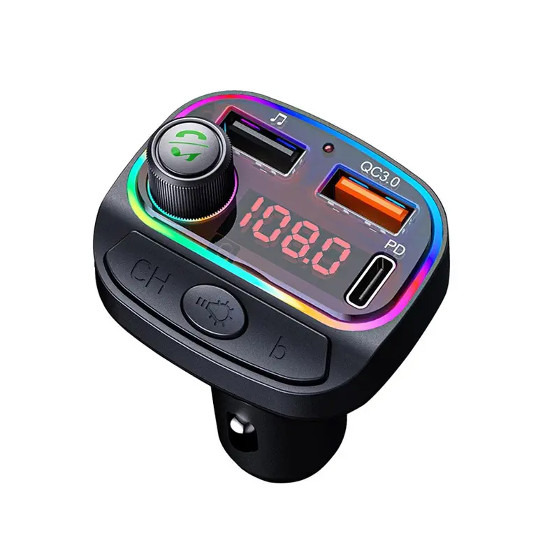 FM RGB Transmiter Bluetooth C14, QC3.0+PD, Crni