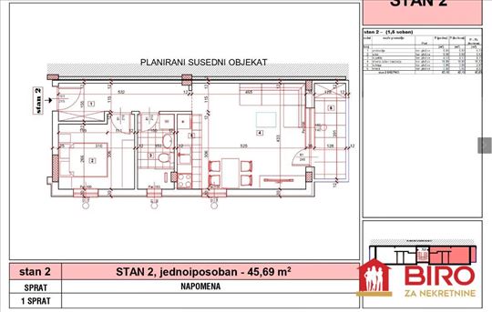 Nov dvosoban stan 46 m2, Petrovaradin