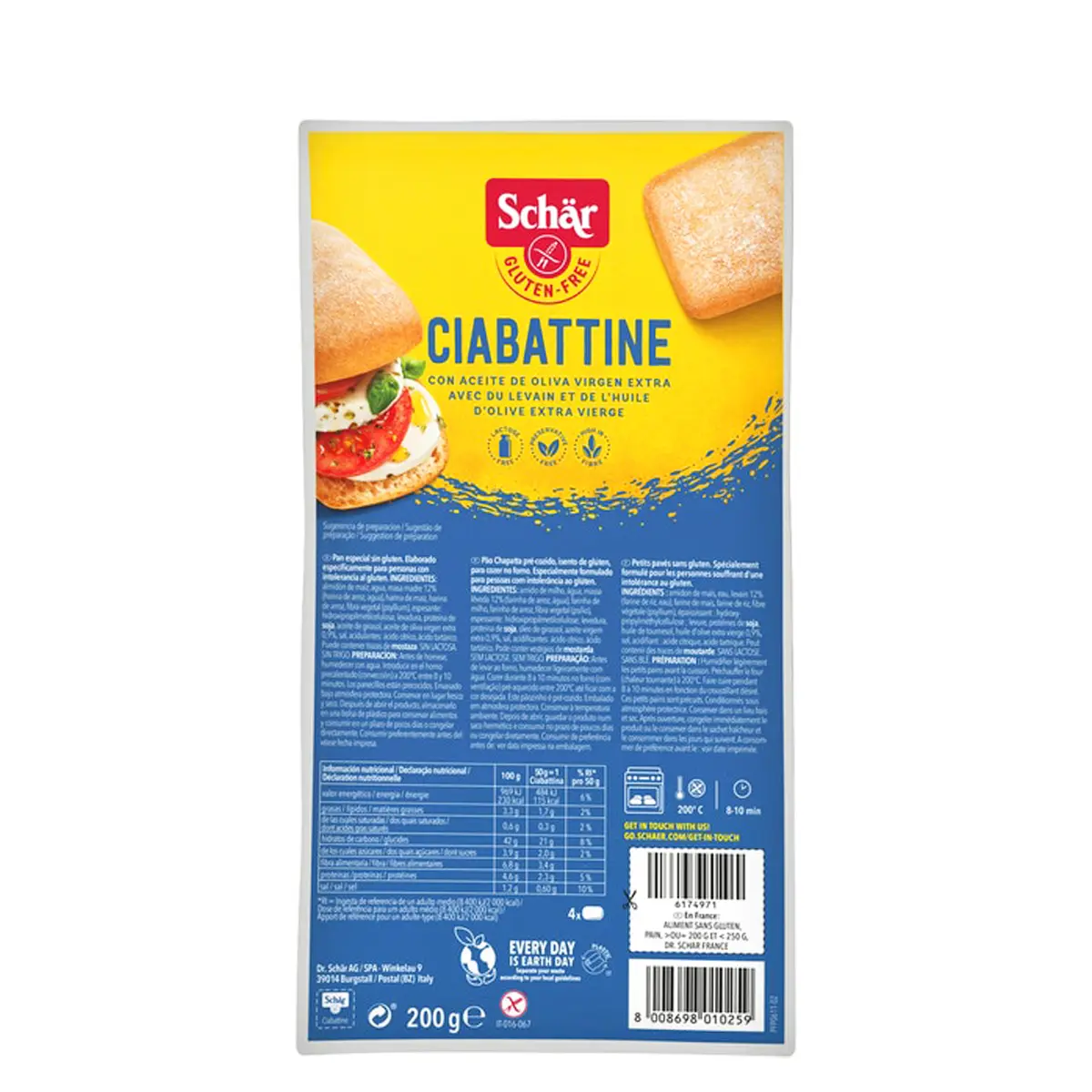 Schar Ciabattine Polupečene zemičke bez glutena, 4 kom, 50 g