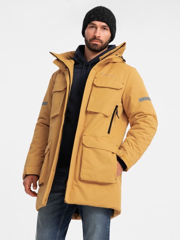 OMBRE MEN'S LONG INSULATED JACKET WITH REFLECTIVE ELEMENTS - YELLOW