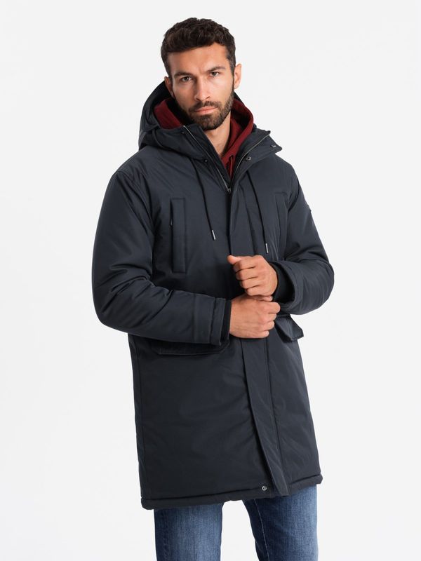 Ombre Classic long men's parka jacket - black