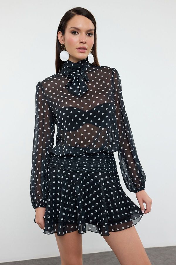 TRENDYOL MULTICOLOR A-CUT POLKA DOT CHIFFON WOVEN DRESS