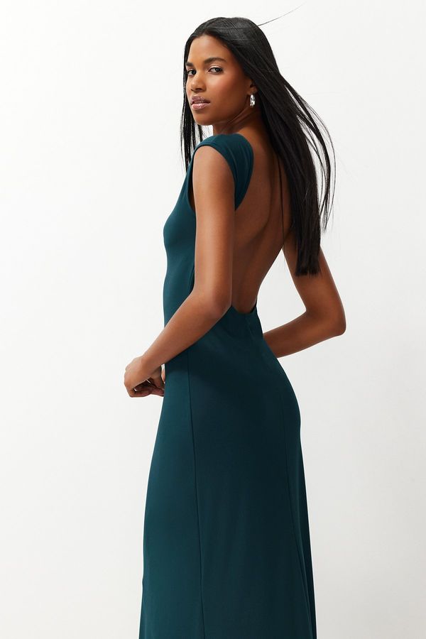 TRENDYOL EMERALD GREEN BACKLESS FITTED MAXI KNITTED MAXI FLEXIBLE PENCIL DRESS