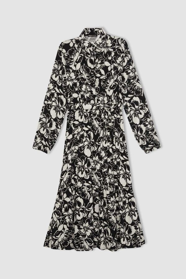 DEFACTO SHIRT COLLAR PATTERNED LONG SLEEVE MAXI DRESS