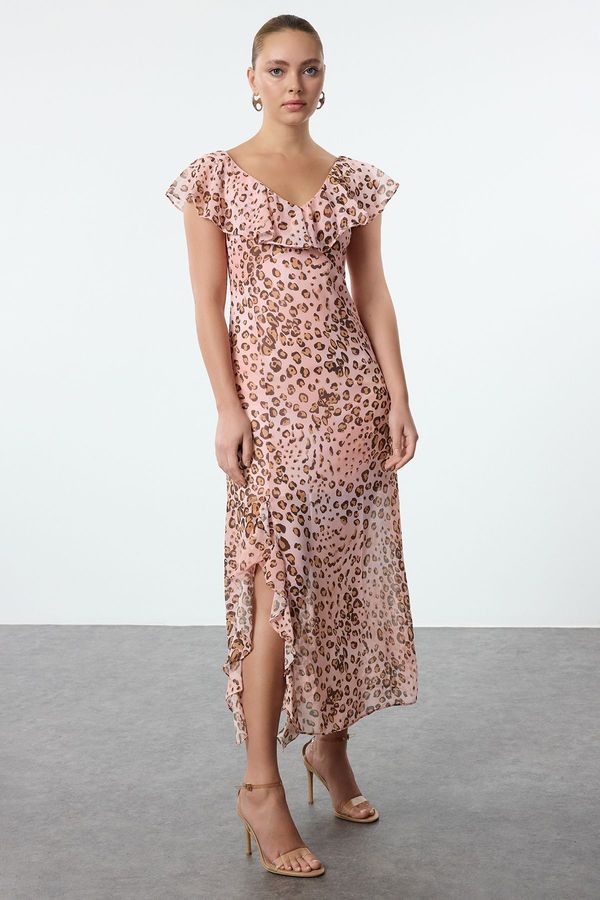 TRENDYOL POWDER FLORAL A-LINE MAXI WOVEN DRESS