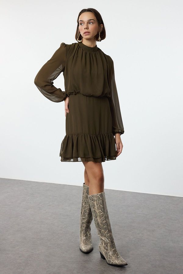 Trendyol Khaki Skirt Flounce Mini Chiffon Woven Winter Dress