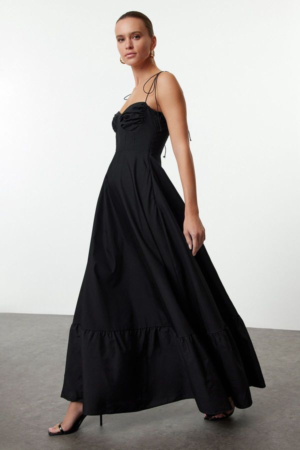 TRENDYOL BLACK DRAPE DETAILED WOVEN MAXI DRESS