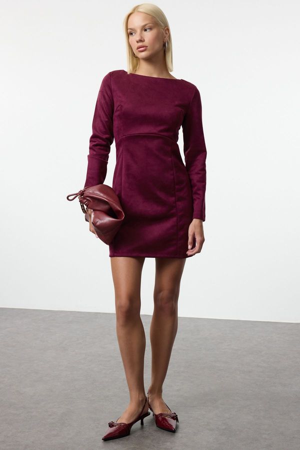 Trendyol Burgundy Straight Cut Mini Woven Dress