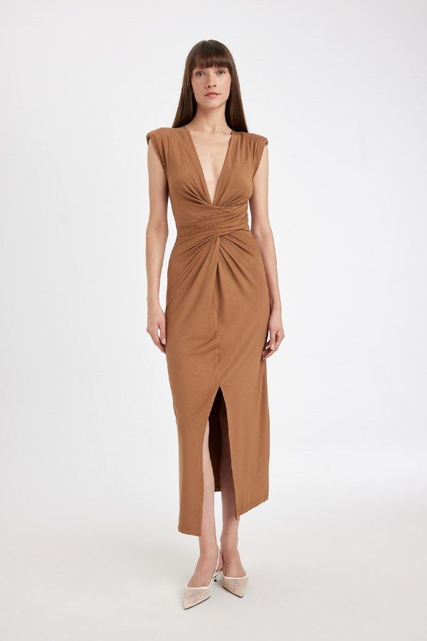 DEFACTO V NECK SLEEVELESS MAXI DRESS