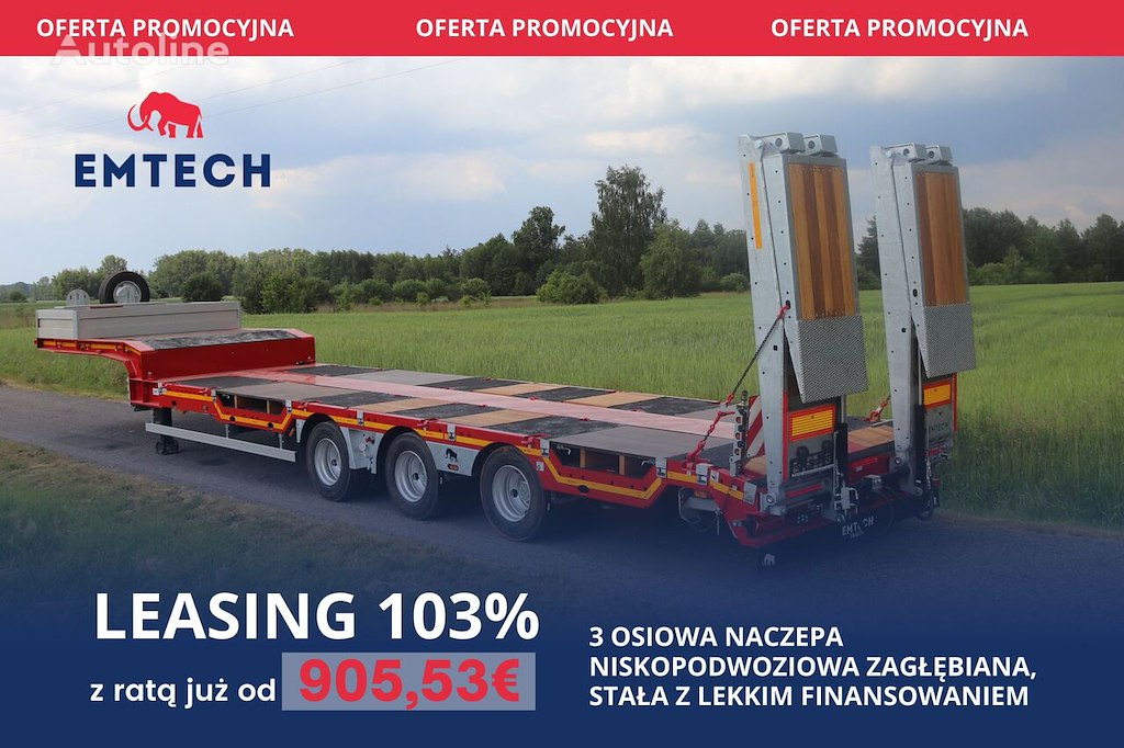 Emtech MODEL: 3.NNZ-S (NH2), 3 osiowa naczepa zagłębiana, stała poluprikolica sa niskom platformom