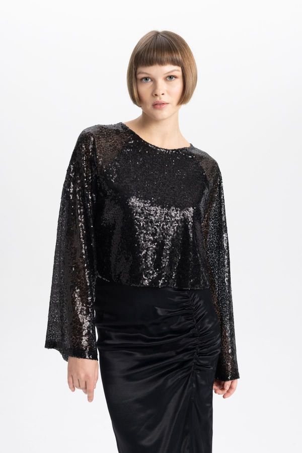 DEFACTO CROP ROUND NECK LONG SLEEVE BLOUSE