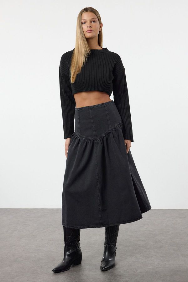 TRENDYOL BLACK MAXI DENIM SKIRT