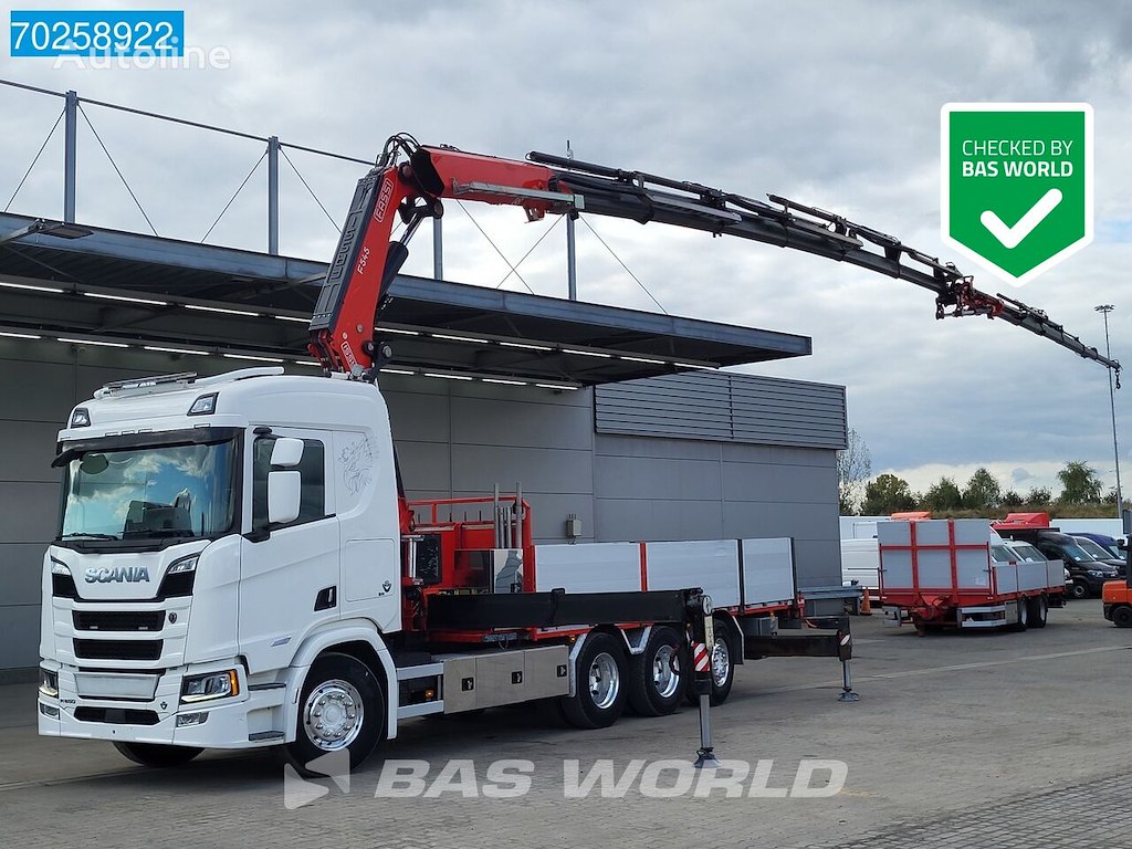 Scania R650 8X4 V8 Fassi F545RA + Fly-Jib Retarder Lift+Lenkachse ACC kamion s ravnom platformom