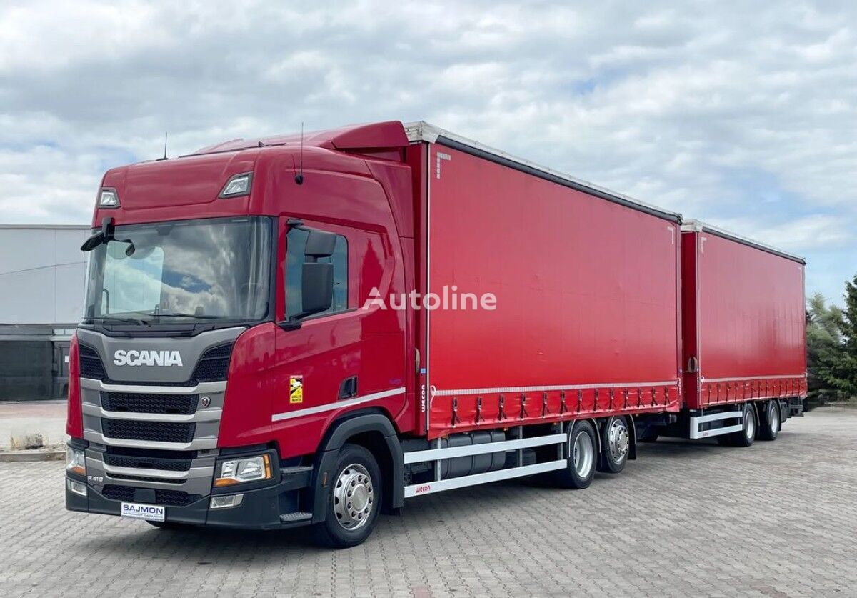 Scania R410 / ZESTAW TANDEM 120 M3 / 7,75 M + 7,75 M / SALON PL kamion sa klizna zavesa cerada